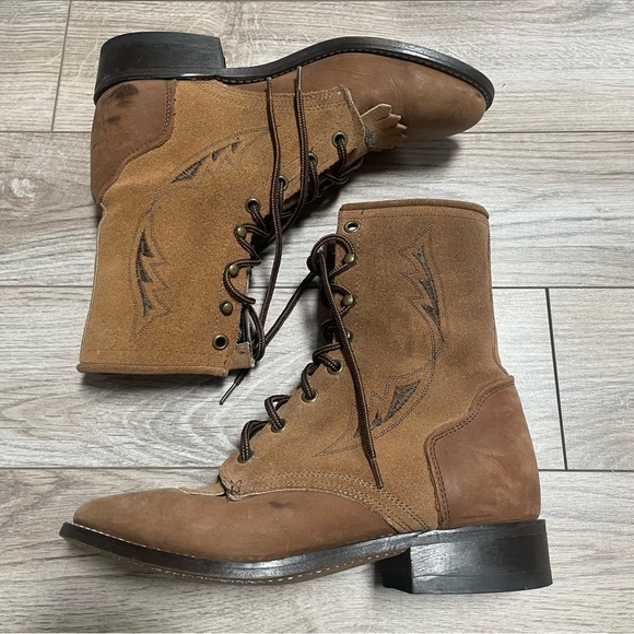 Laredo | Shoes | Laredo Lace Up Cowgirl Boots With Embroidering | Poshmark
